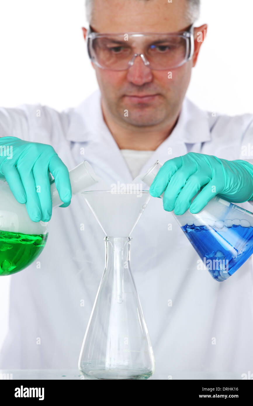 Chemistry Scientist conducting experiments on white background Stock ...