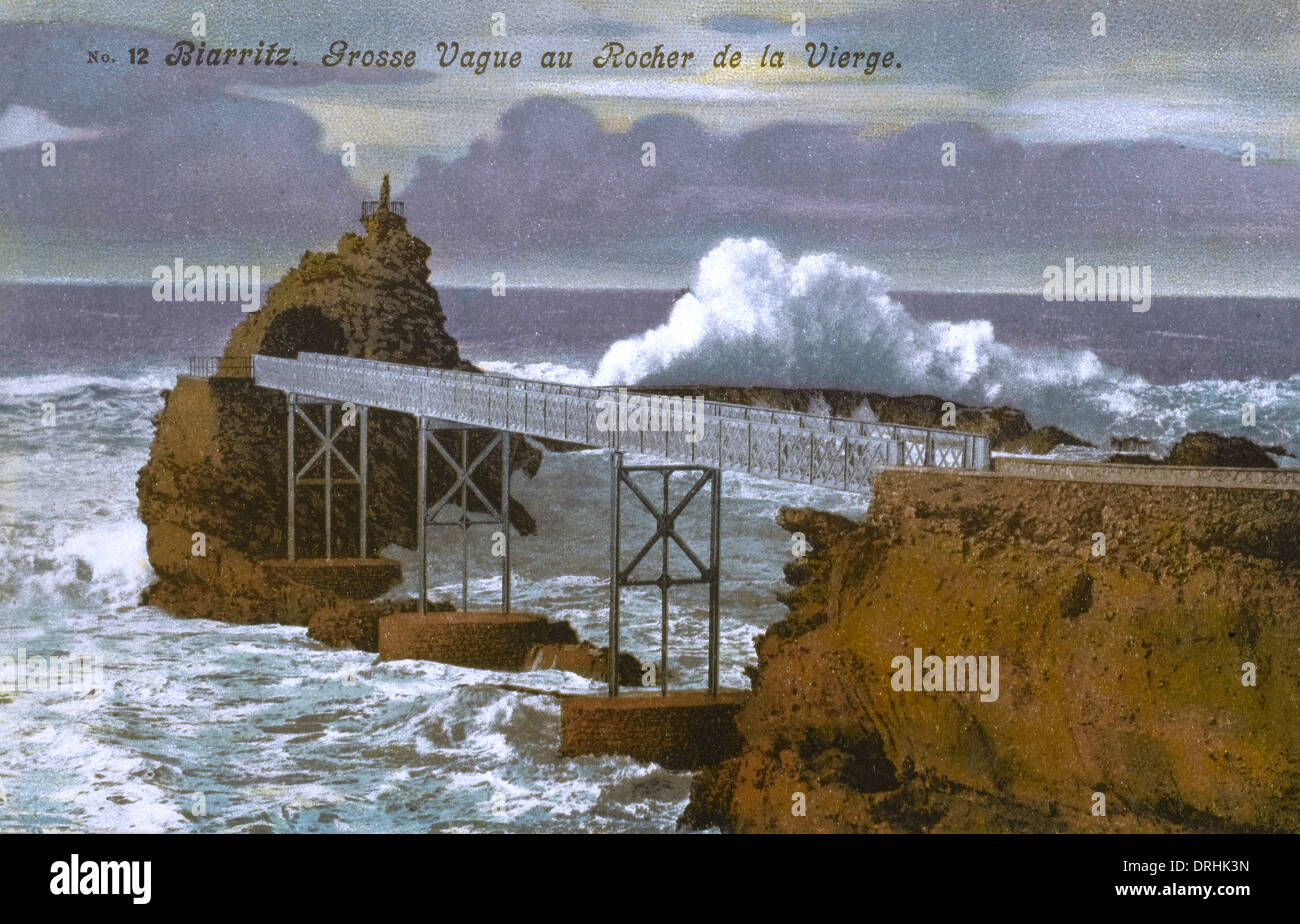 Biarritz, France - Big wave hitting the Virgin's Rock Stock Photo - Alamy