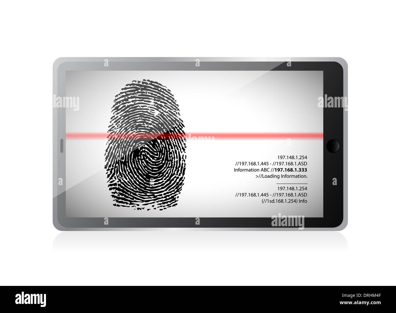 Tablet scanning a finger print illustration design Stock Photo - Alamy