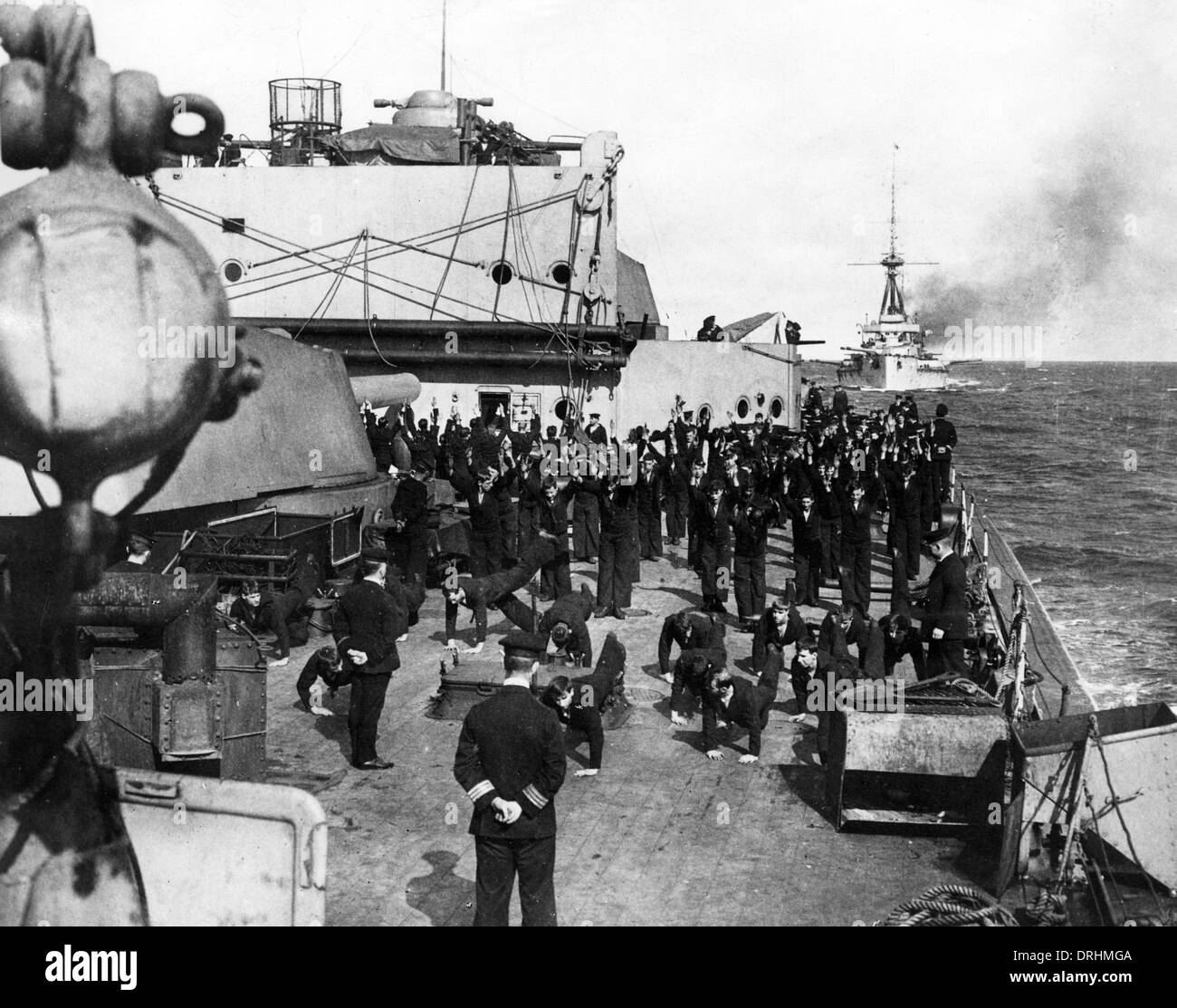 Physical drill on the HMS Iron Duke, WW1 Stock Photo - Alamy