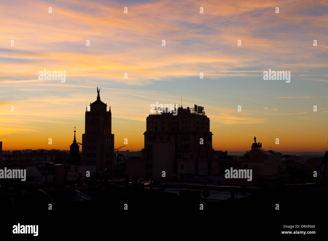 Skyline of Madrid at sunrise, Spain Stock Photo - Alamy