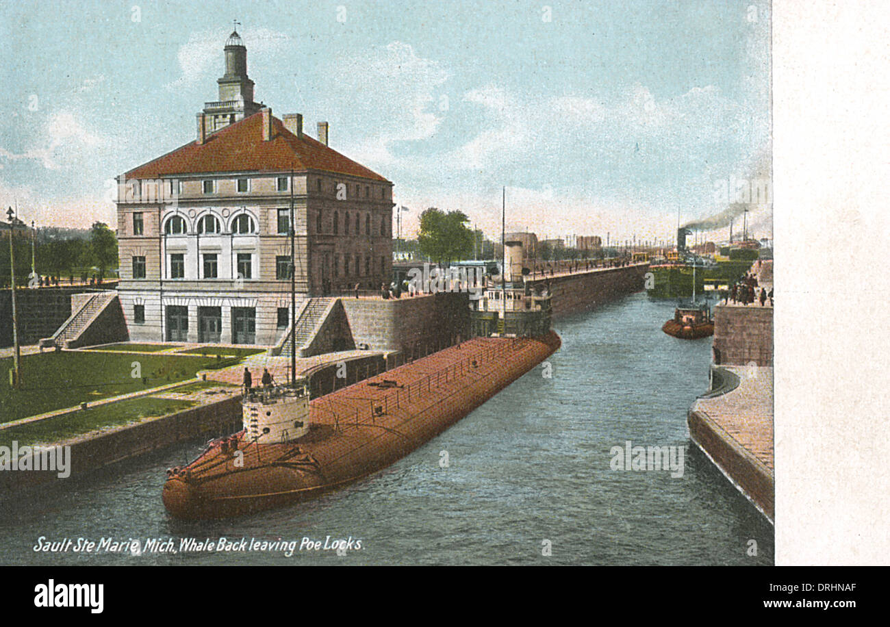 Sault Sainte Marie, Michigan, Whaleback ship - Poe Docks Stock Photo ...