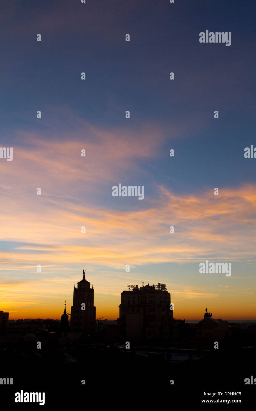 Skyline of Madrid at sunrise, Spain Stock Photo - Alamy