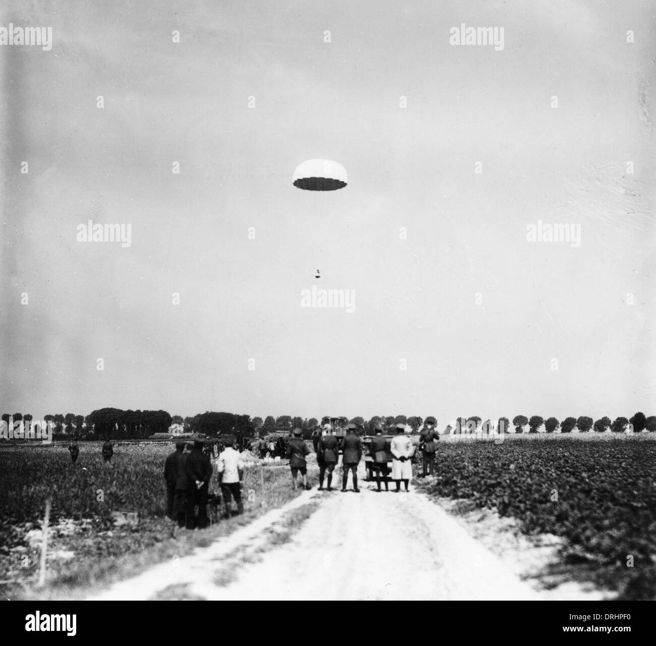 Parachute descending, Fournes, France, WW1 Stock Photo - Alamy