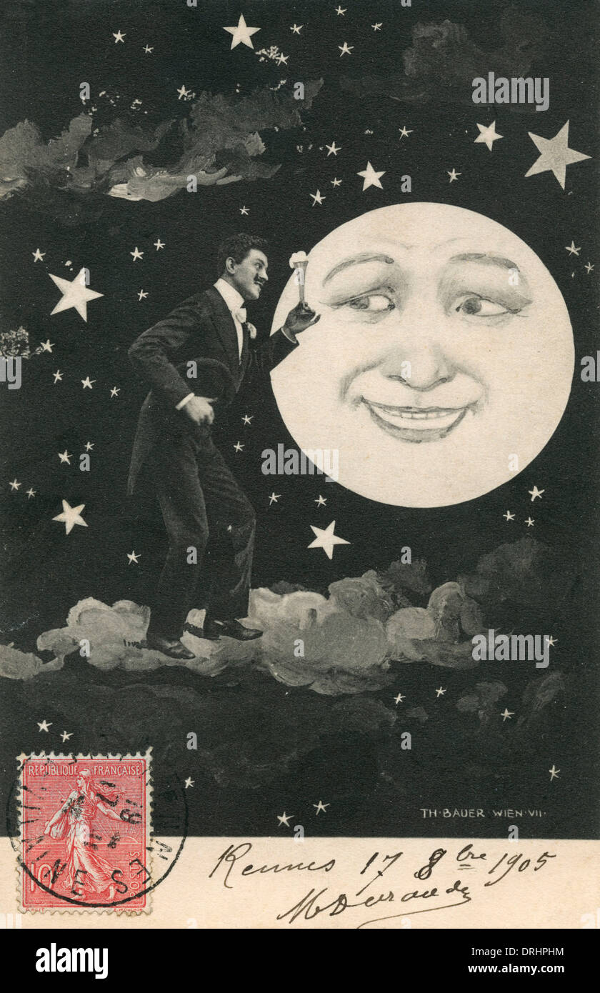 Smart gentleman raises a toast to the moon Stock Photo - Alamy