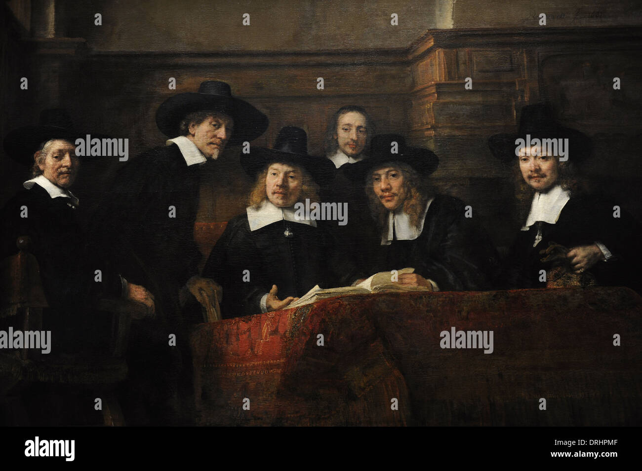 Rembrandt van Rijn (1606-1669). Dutch painter. The Wardens of the Amsterdam Drapers Guild, known ...
