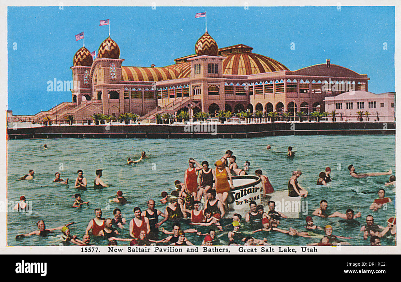 New Pavilion Saltair and bathers, Salt Lake City, USA Stock Photo - Alamy