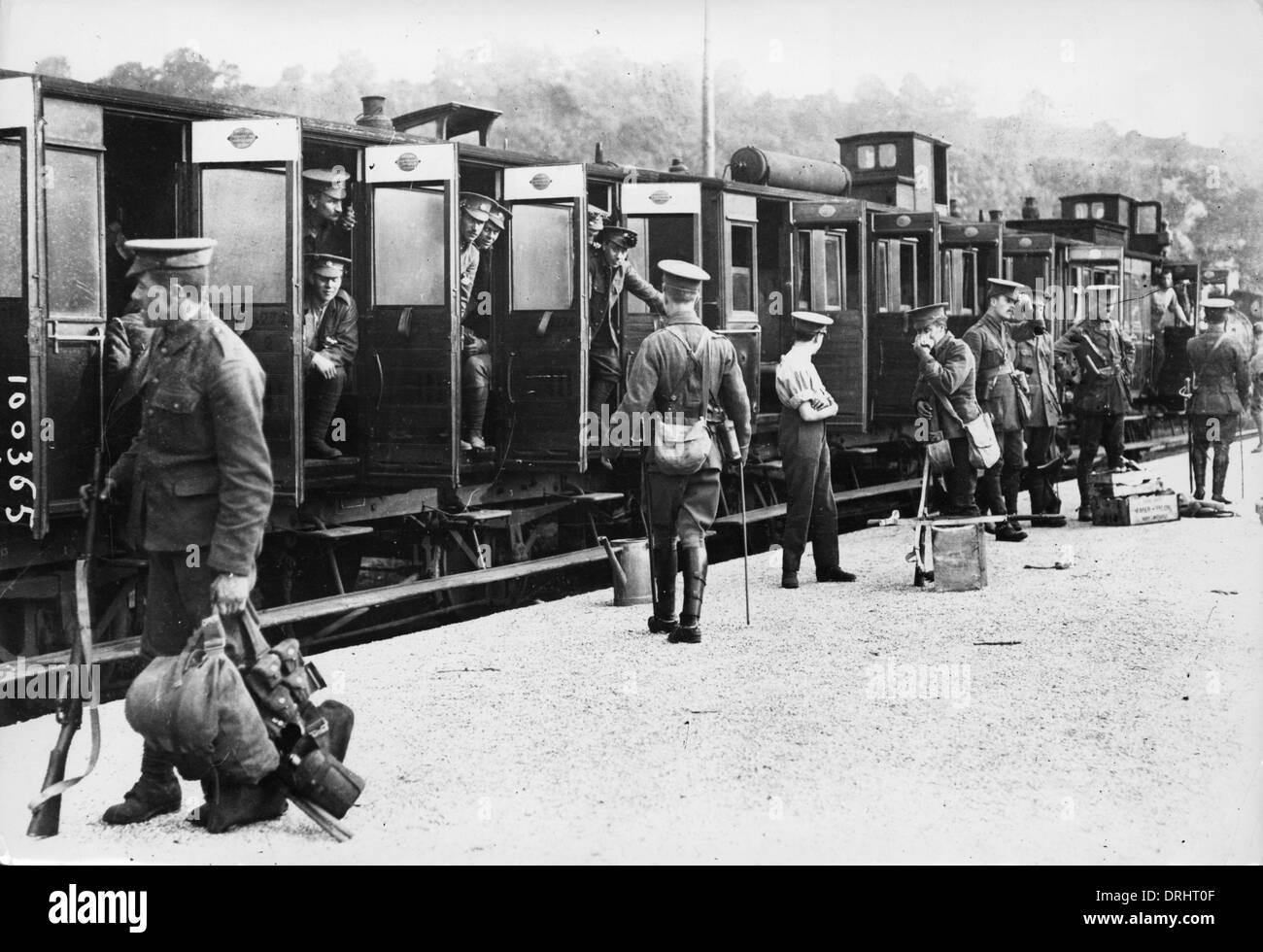 British troops boarding train at Rouen, France, WW1 Stock Photo ...