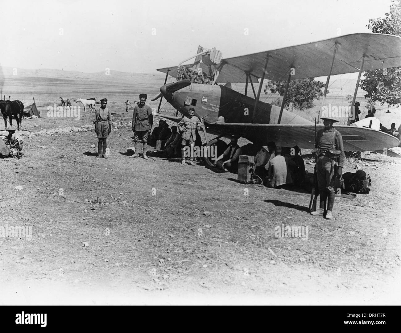 Australian troops guarding captured plane, Janin, WW1 Stock Photo - Alamy