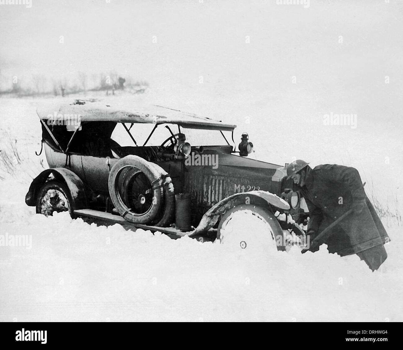 Car snowed up in winter on Western Front, WW1 Stock Photo - Alamy