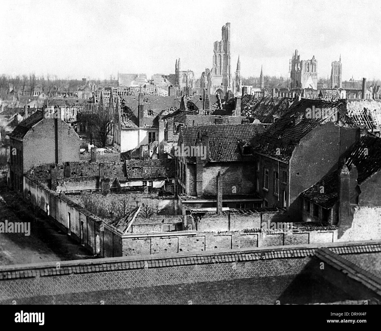 View of Ypres, Belgium, after bombing, Western Front, WW1 Stock Photo ...
