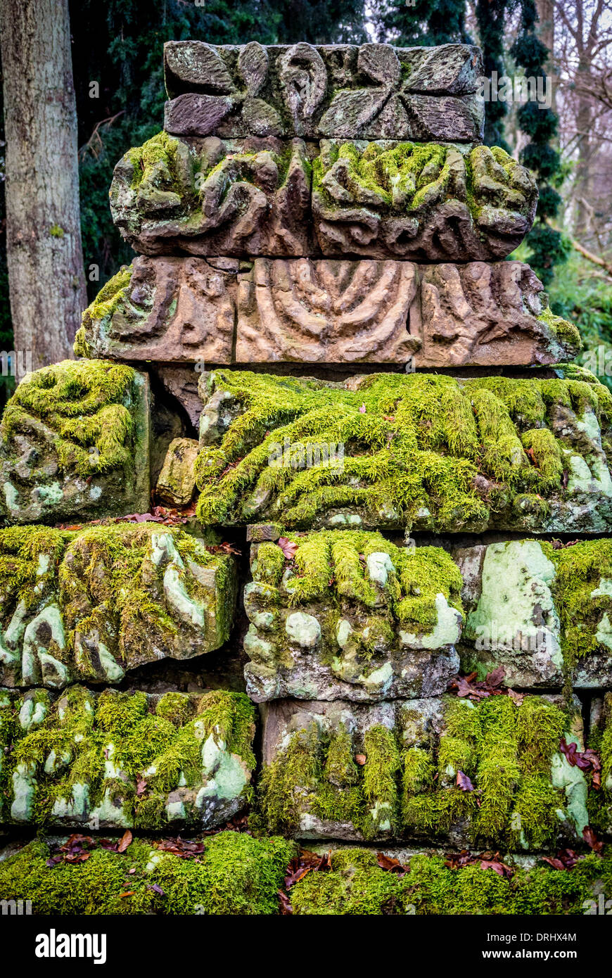 Moss covered Aztec Pyramid in the woods at Castle Howard, North ...