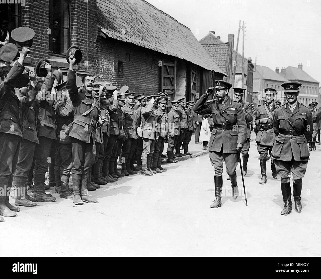 King George V with troops, Western Front, WW1 Stock Photo - Alamy