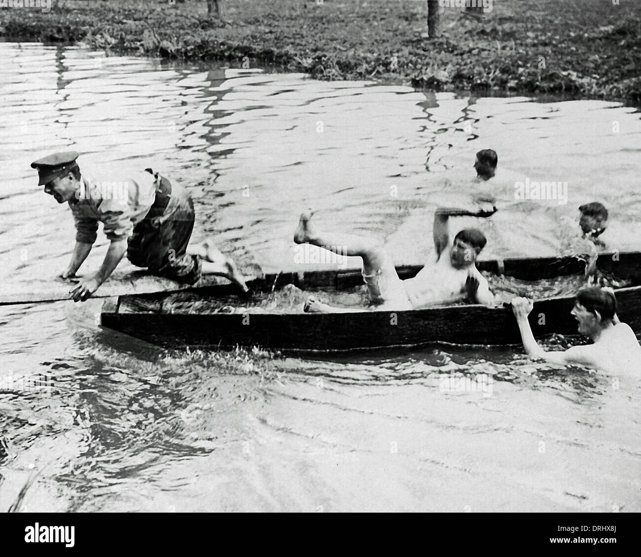 British soldiers having fun in a boat, WW1 Stock Photo - Alamy