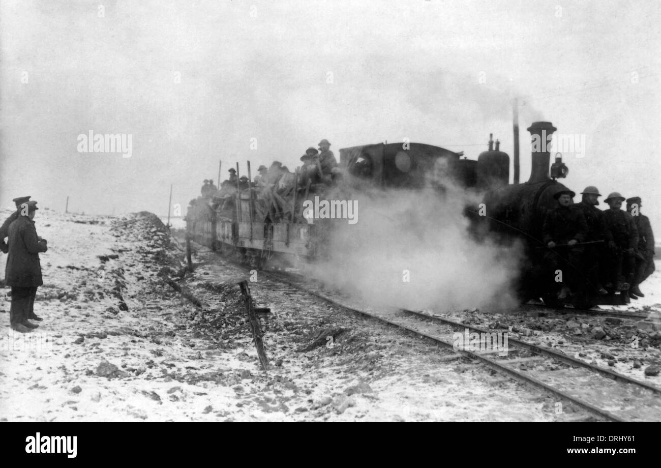 British soldiers on light railway, Western Front, WW1 Stock Photo - Alamy