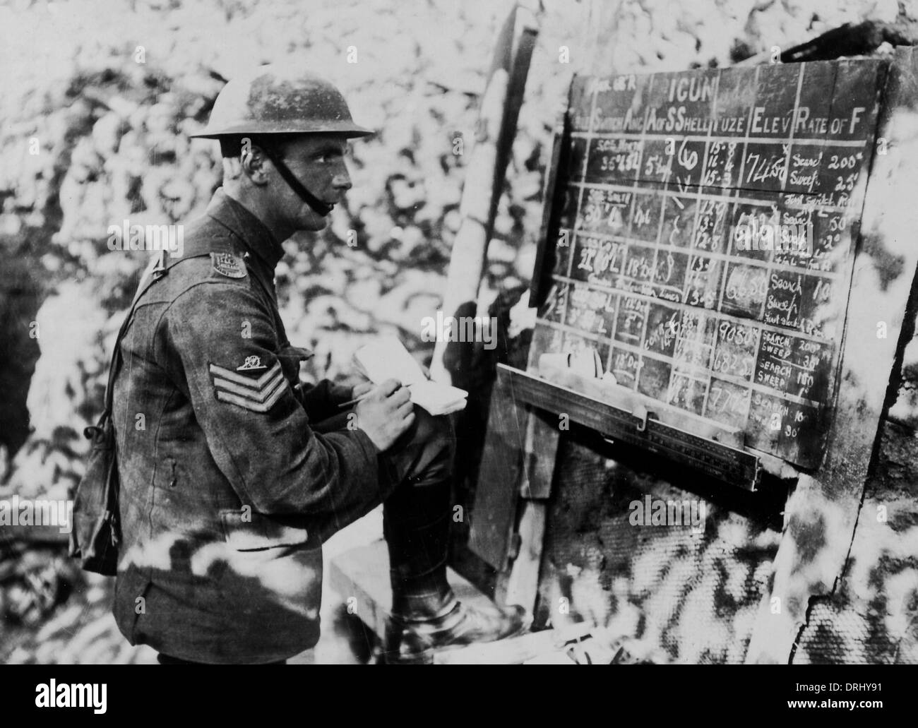 British gunner with instruction board, Western Front, WW1 Stock Photo ...