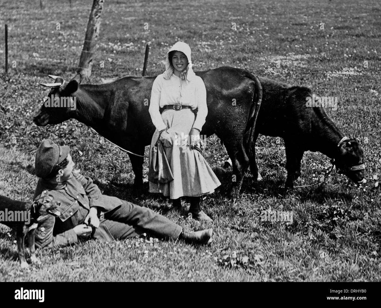 British soldier and local resident, Western Front, WW1 Stock Photo - Alamy
