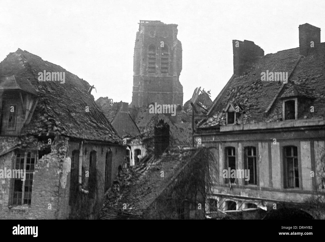 Church tower at Bethune, Western Front, WW1 Stock Photo - Alamy