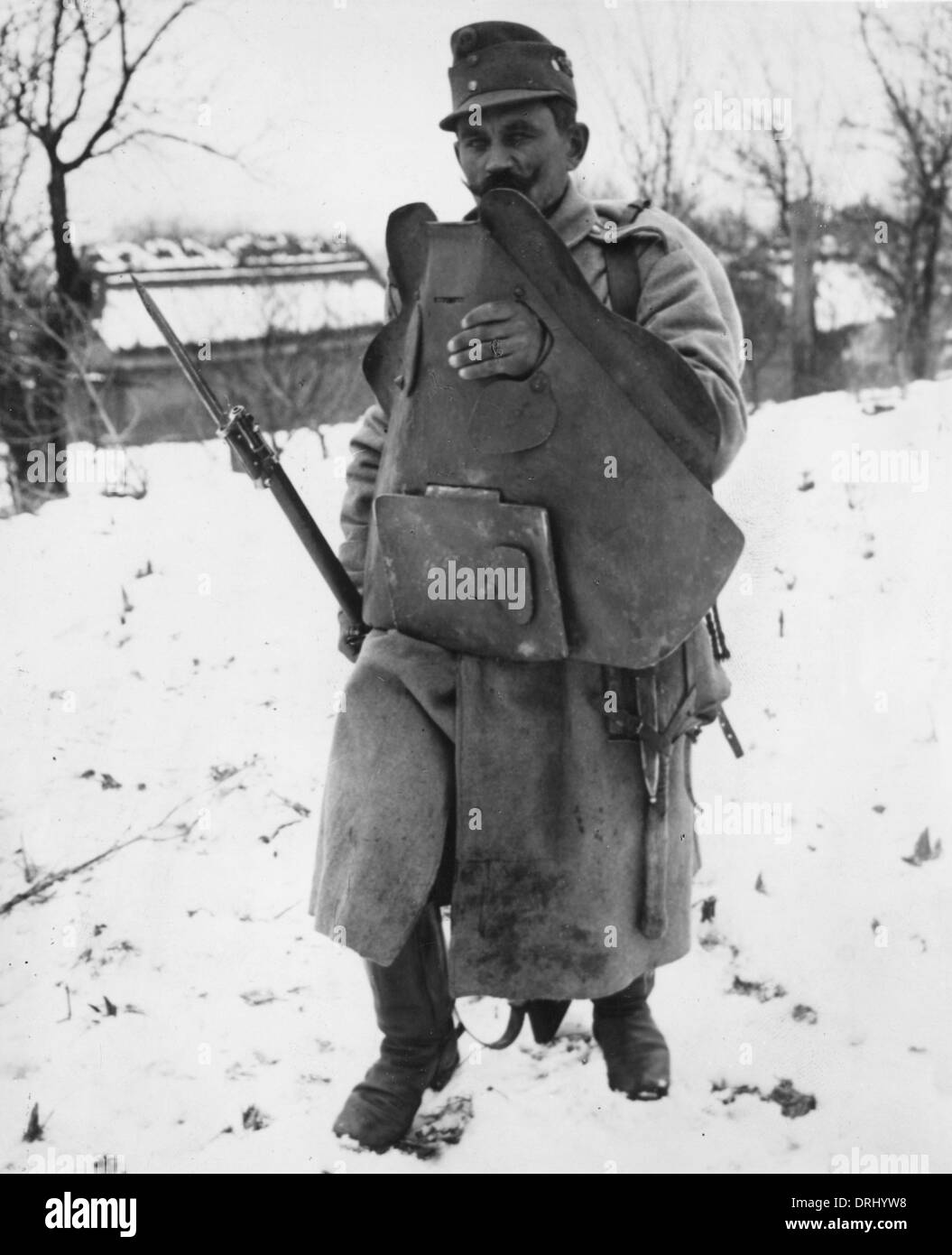 Austrian soldier with defence shield, Galicia, WW1 Stock Photo - Alamy