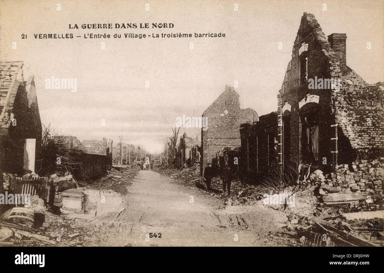WWI - Devastation at Vermelles, France - 3rd barricade Stock Photo - Alamy