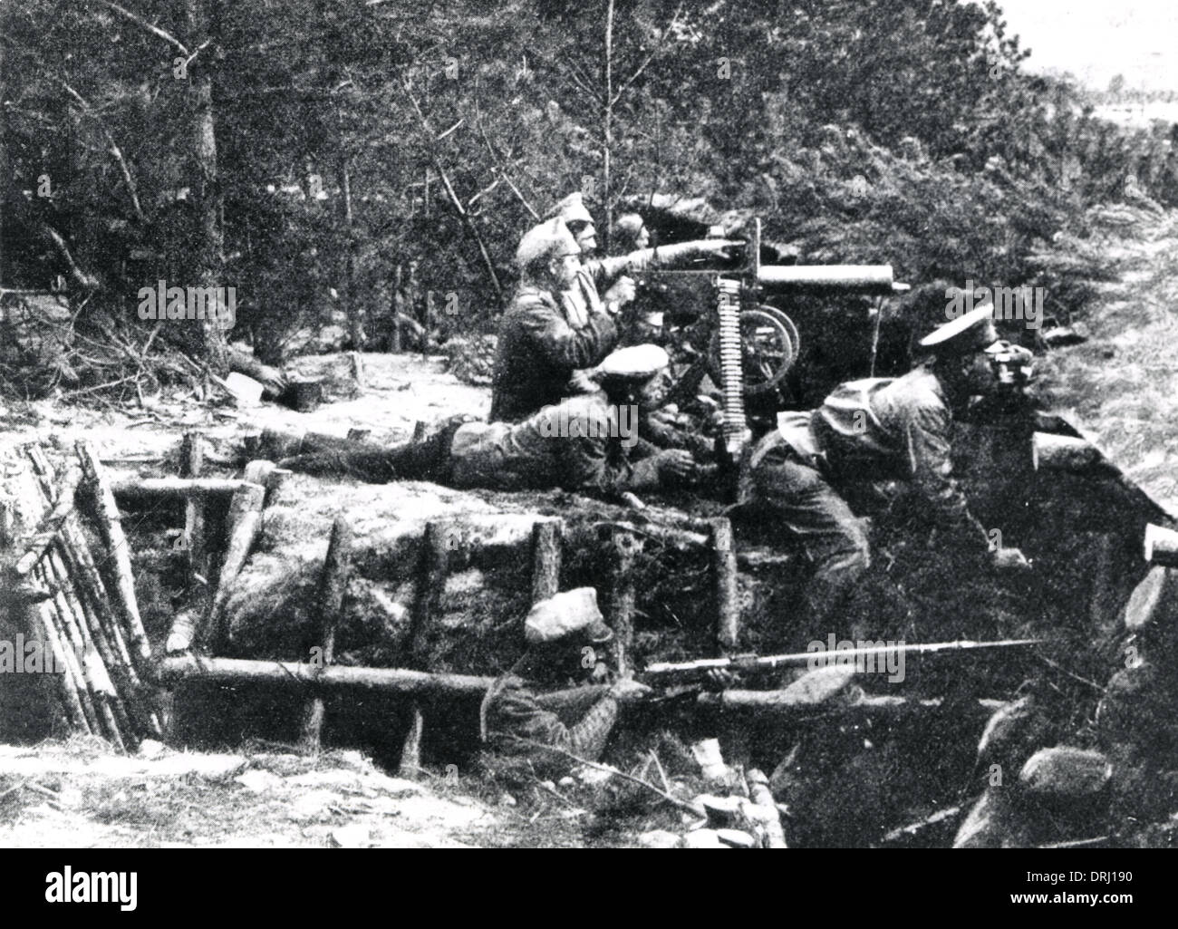 Machine gun section in a forest, Russian Front, WW1 Stock Photo - Alamy