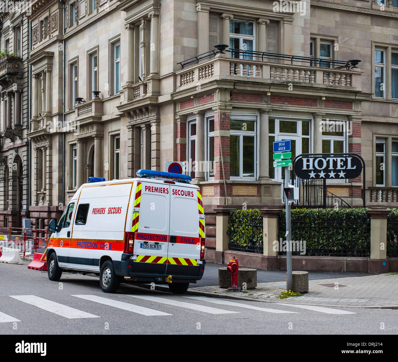 Paramedic ambulance in front of hotel Strasbourg Alsace France Europe ...