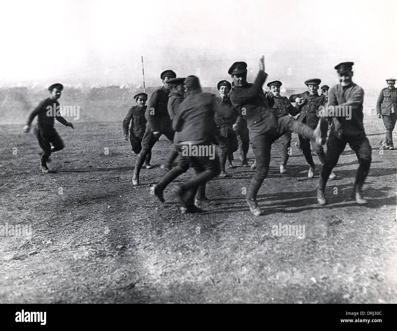 British troops playing football at Christmas, Salonika, WW1 Stock Photo ...