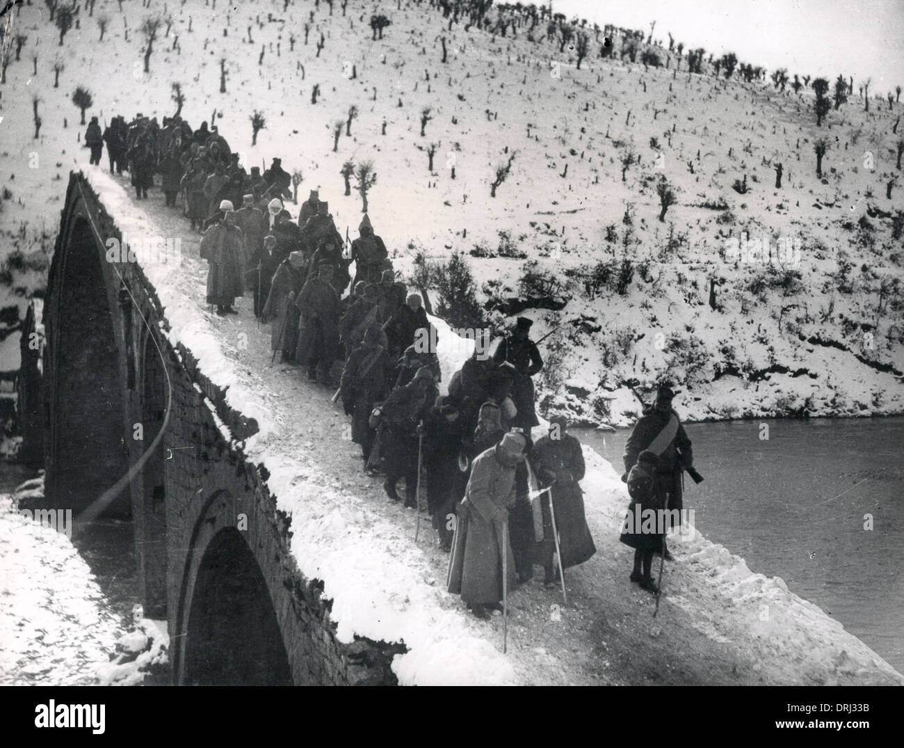 Serbian headquarters staff retreat to Albania, WW1 Stock Photo - Alamy