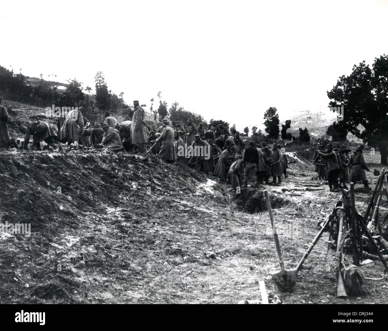 Serbian troops constructing defences, WW1 Stock Photo - Alamy