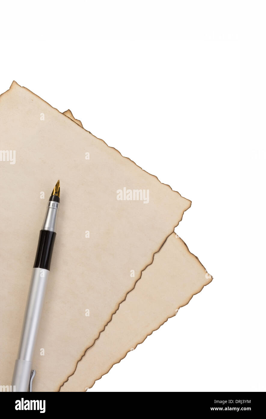 ink pen on paper parchment isolated at white background Stock Photo - Alamy