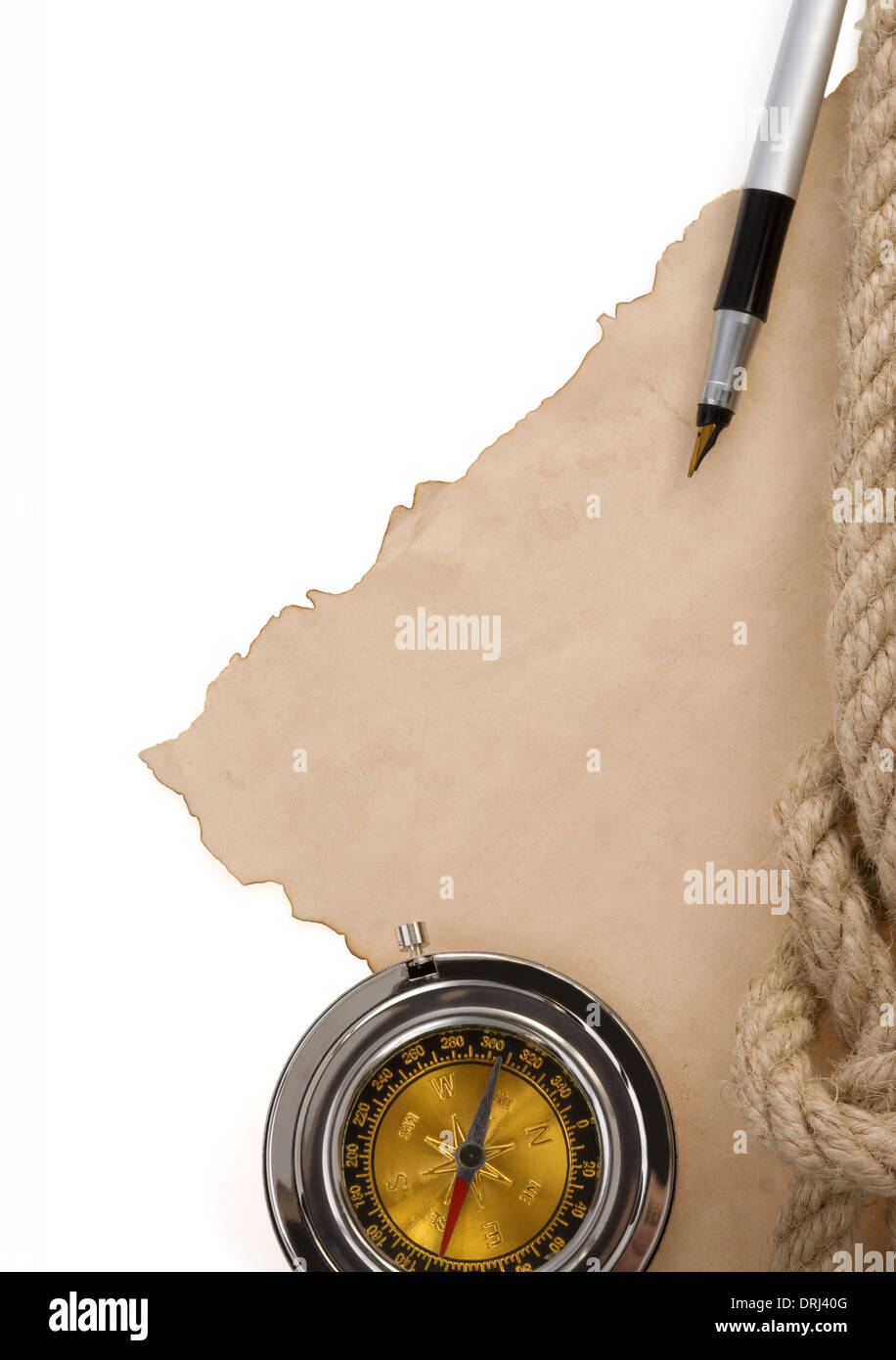 ropes and vintage ancient paper isolated on white background Stock ...