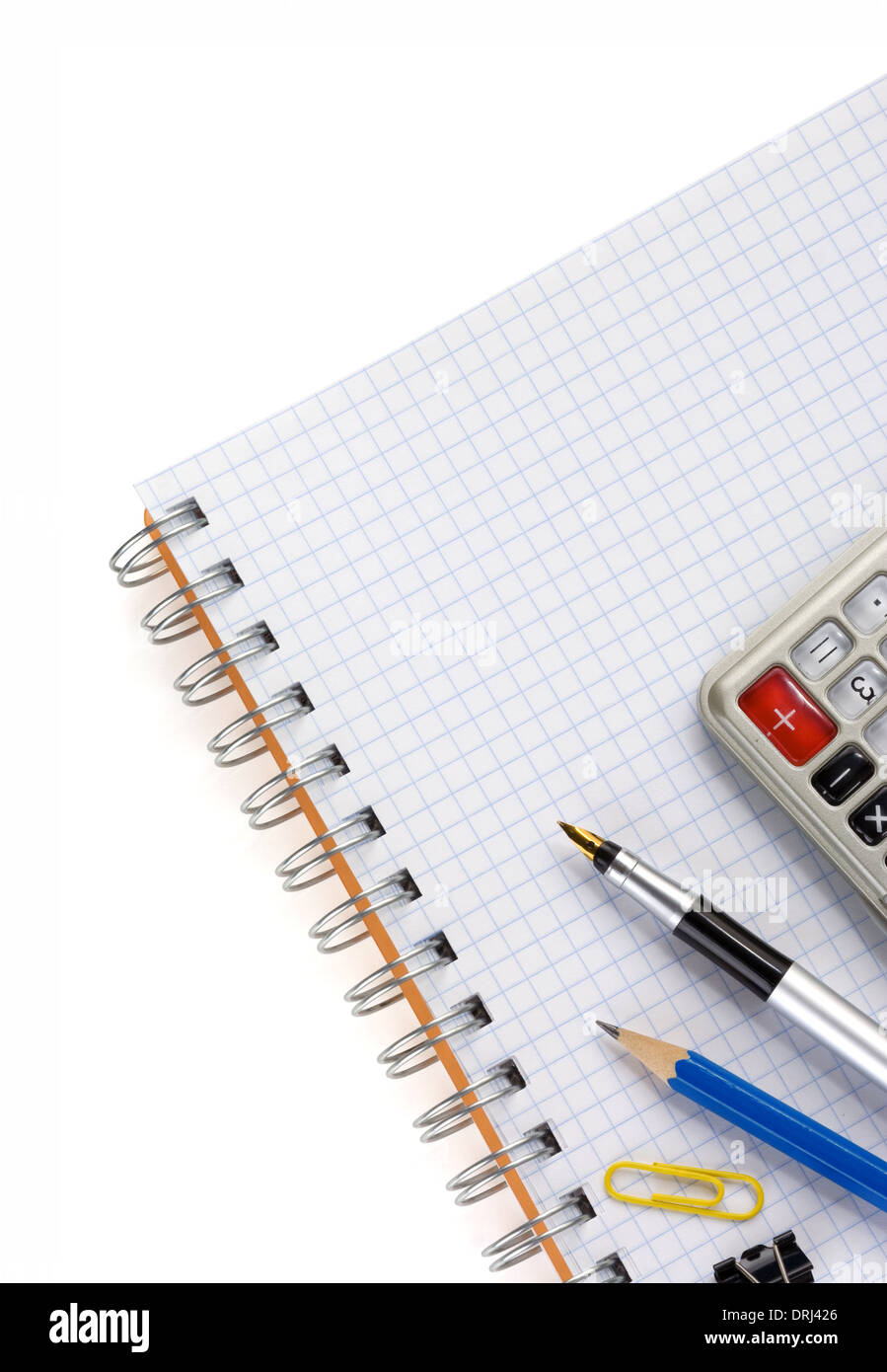 school supplies on notepad isolated at white background Stock Photo - Alamy