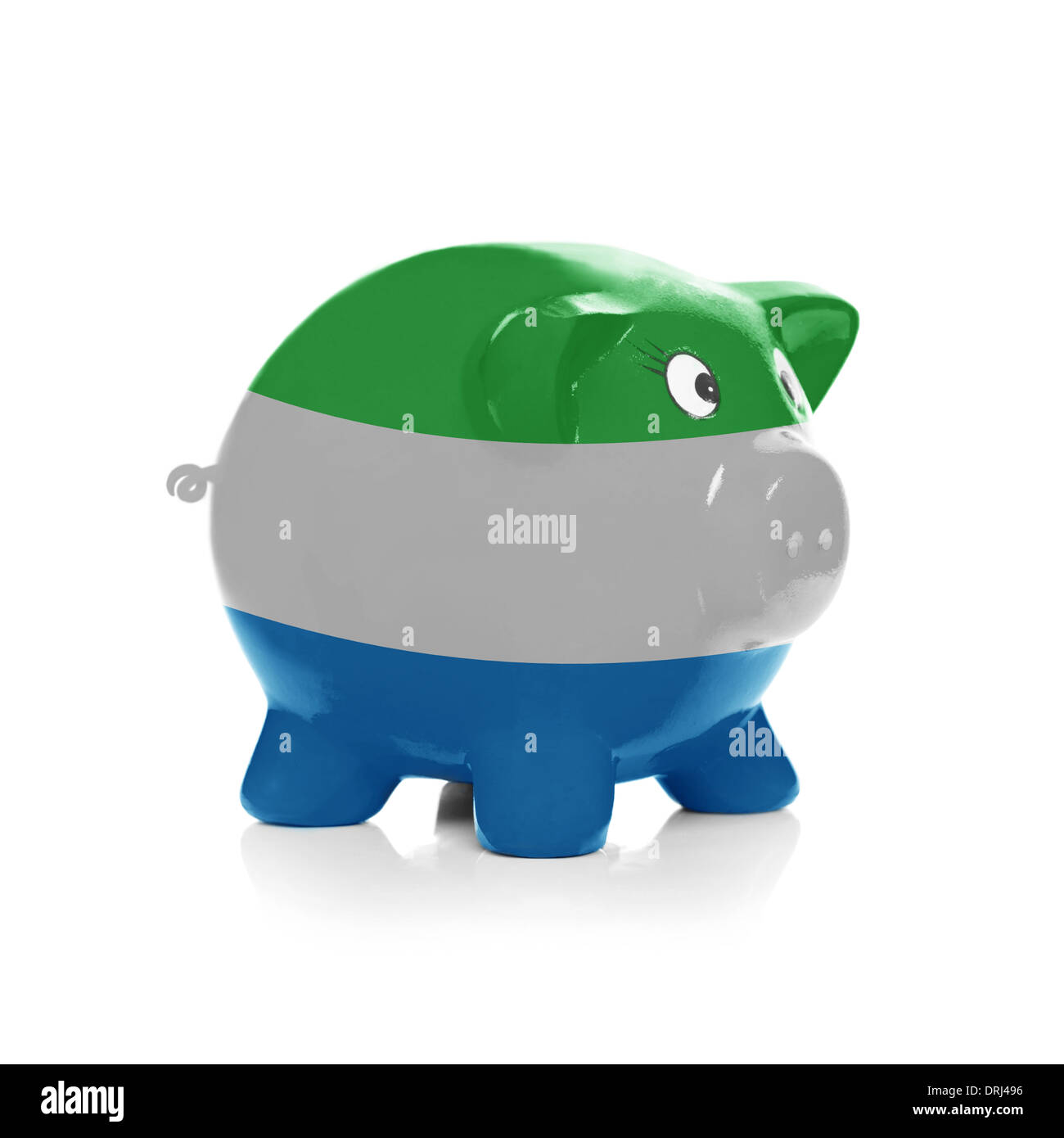 Green piggy bank with dollars sticking out - isolated on white ...