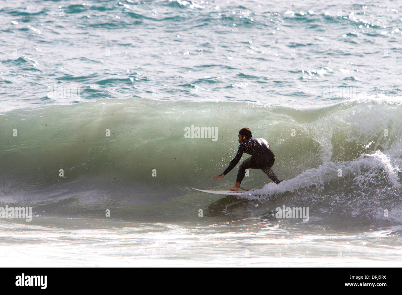 one man Surfing sea wave Mallorca Balearic islands Spain Stock Photo ...