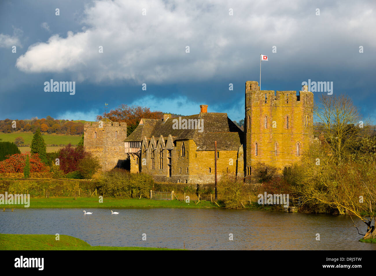 Stokesay Castle, a fortified manor house in Autumn, Shropshire, England ...