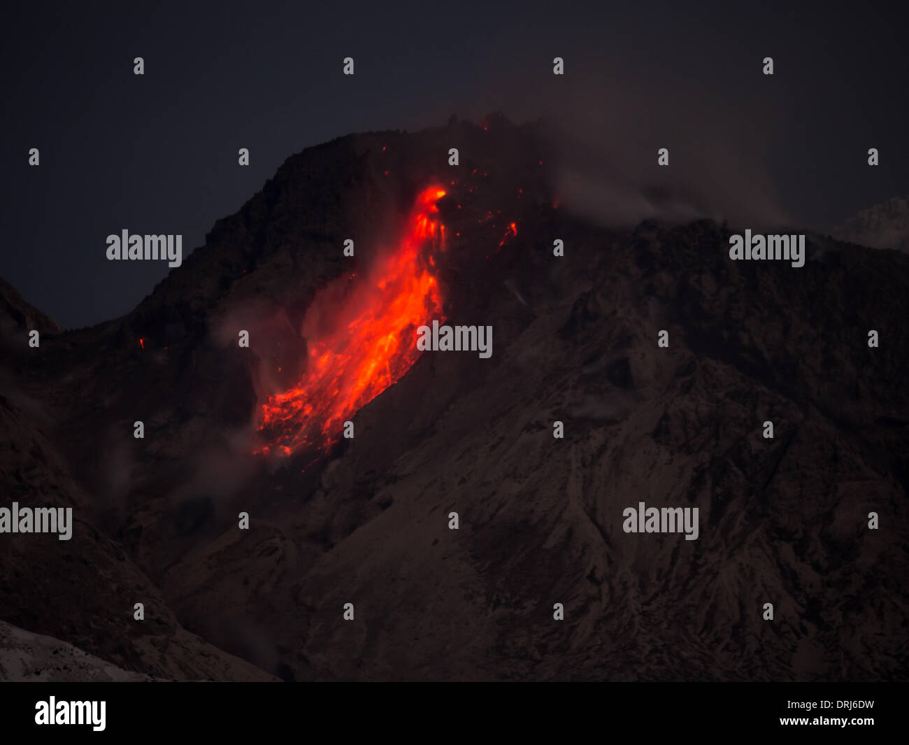 Glowing debris flow at Sheveluch volcano on Kamchatka - October 2013 ...