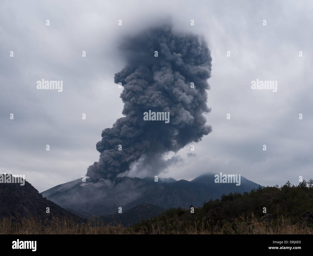 Ash eruption at Sakurajima volcano in Japan - February 2013 Stock Photo ...