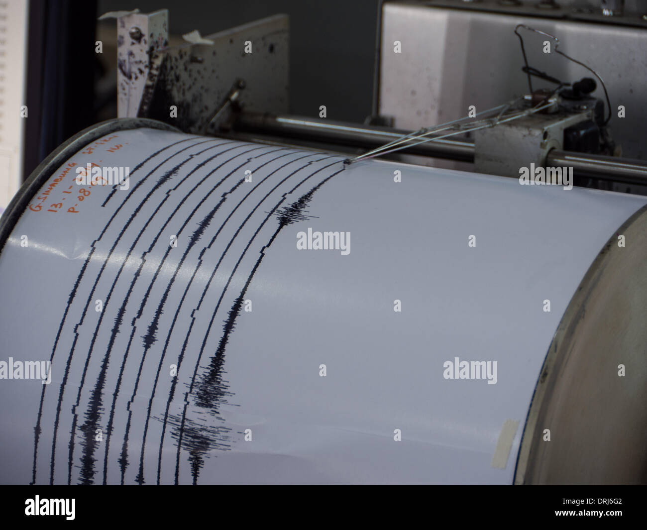 Seismogram of the volcano Sinabung on Sumatra - January 2014 Stock ...