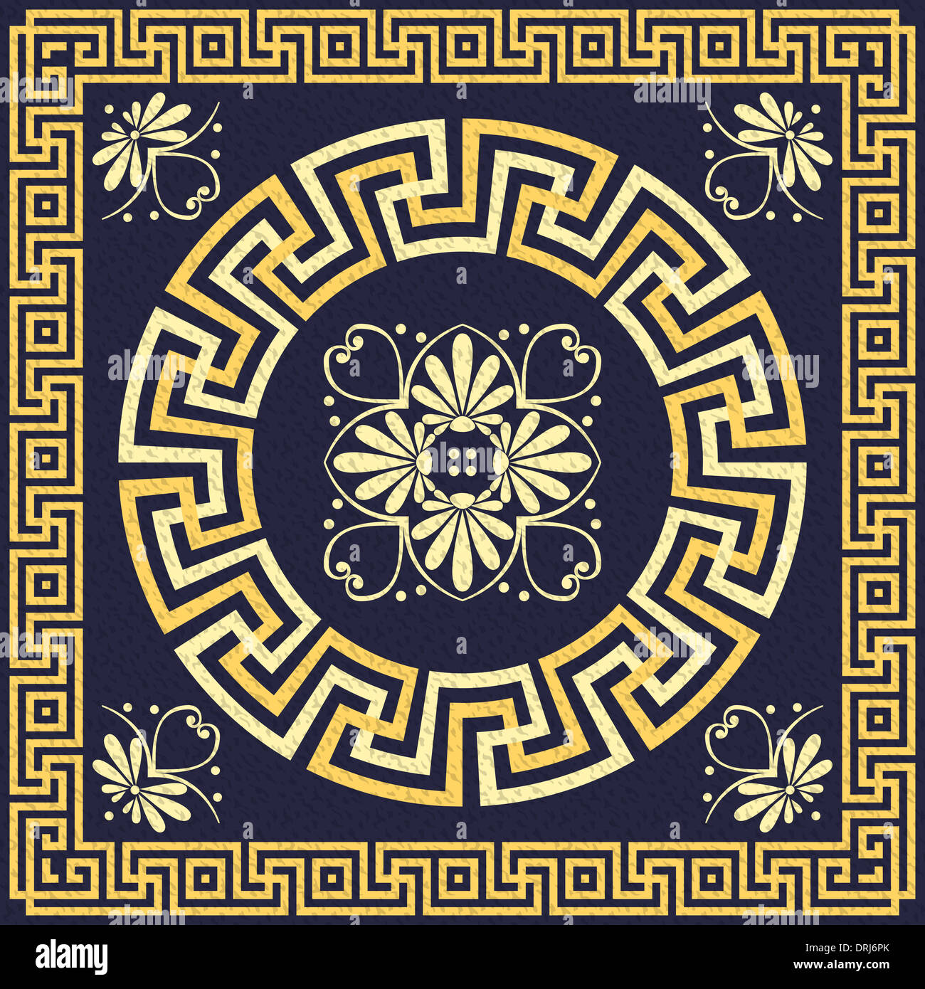 set Traditional vintage golden square and round Greek ornament (Meander ...