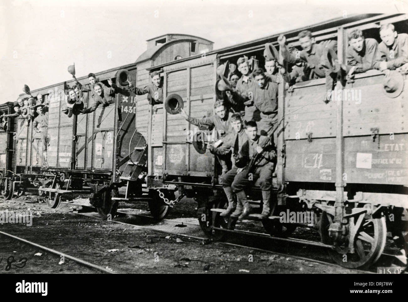 American 5th Marines on a troop train, France, WW1 Stock Photo ...