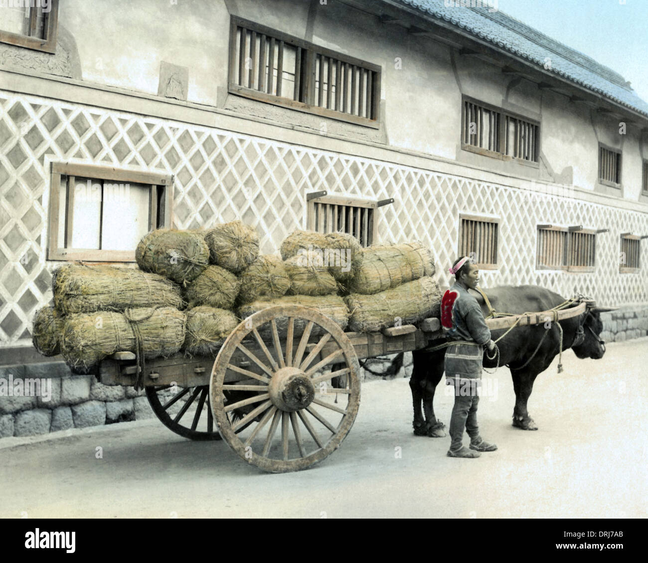 Ox cart with rice bales, Japan Stock Photo - Alamy