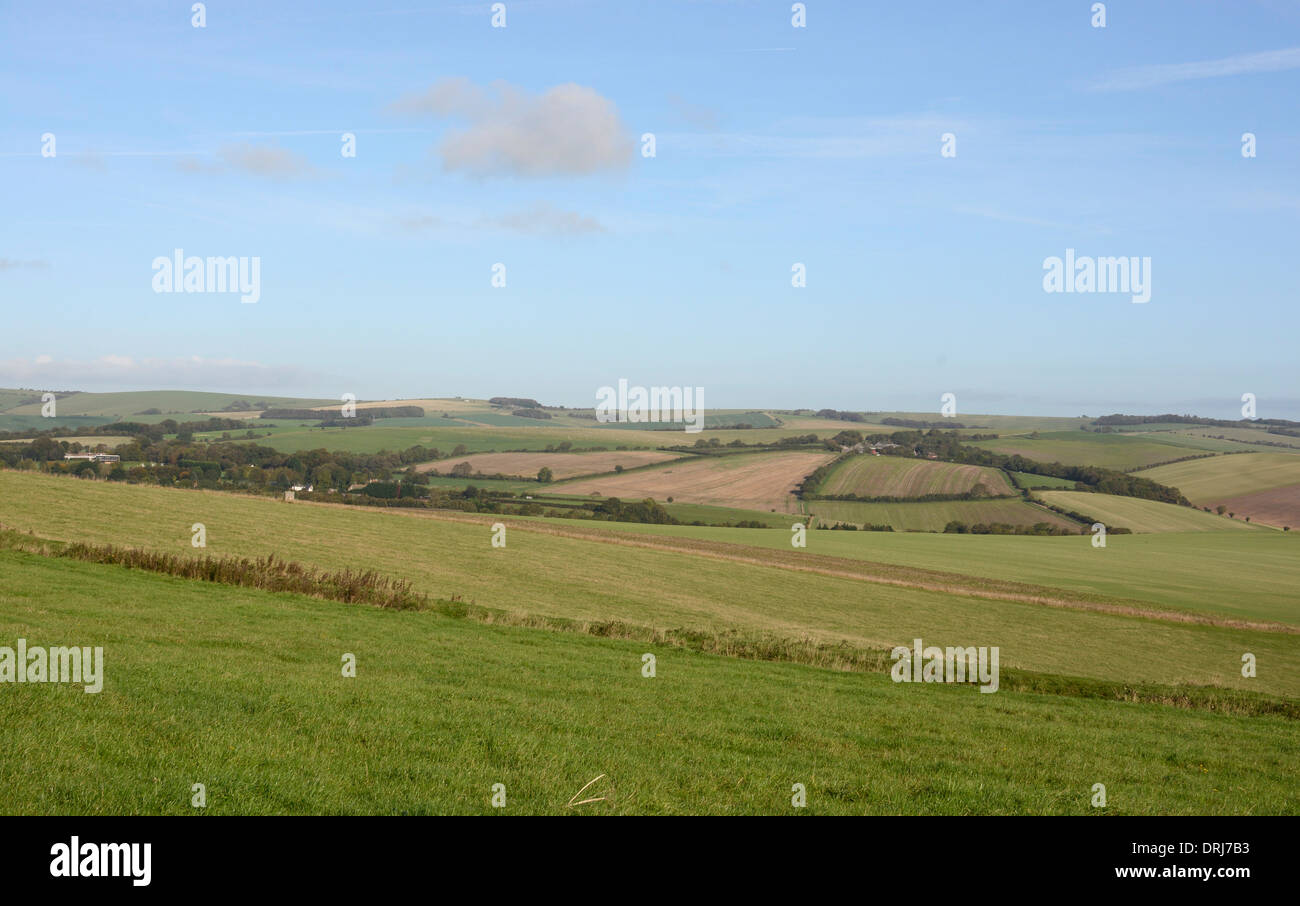 Fields and countryside on South Downs at Falmer near Brighton. East ...