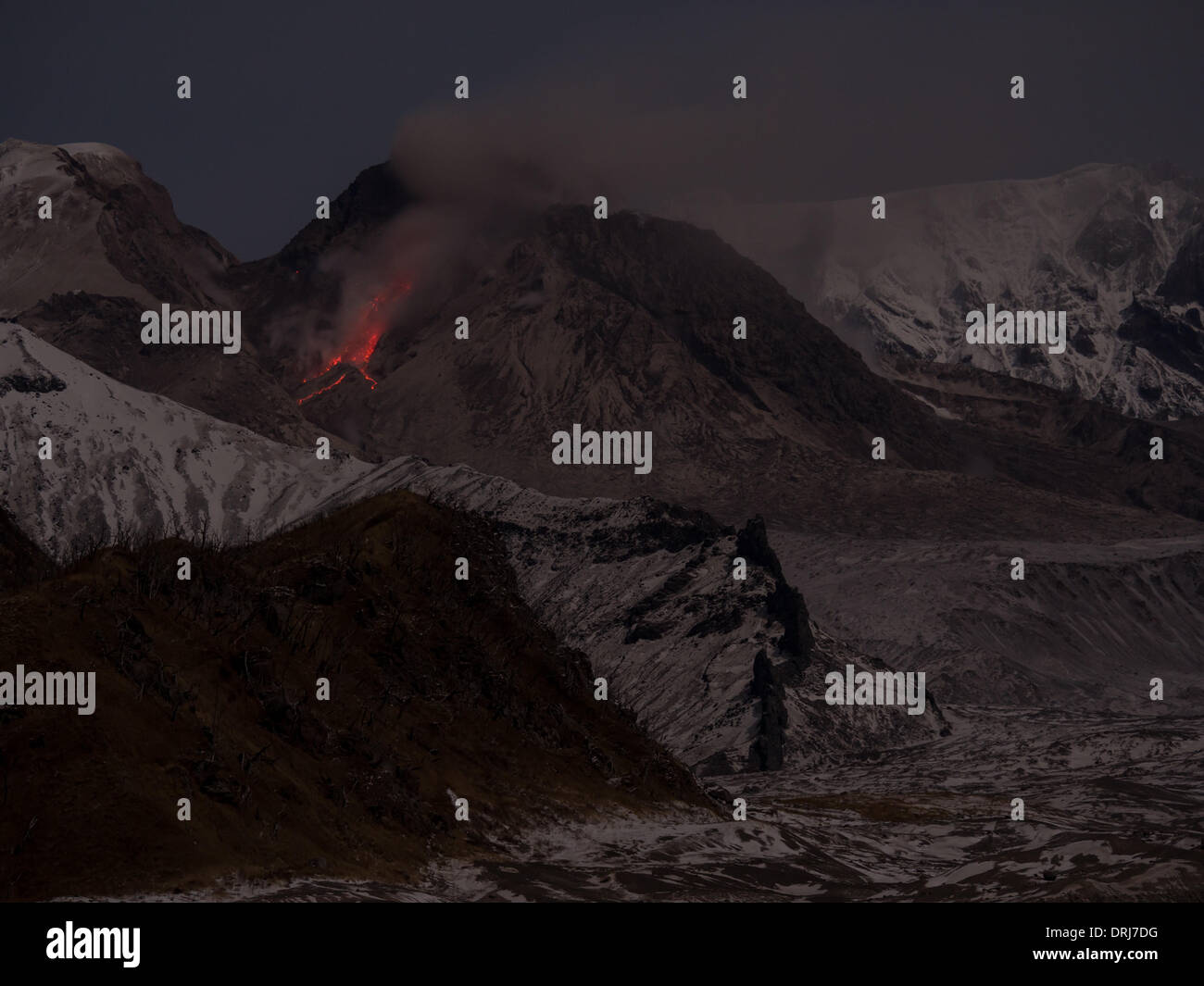 Glowing debris flow at Sheveluch volcano on Kamchatka - October 2013 ...
