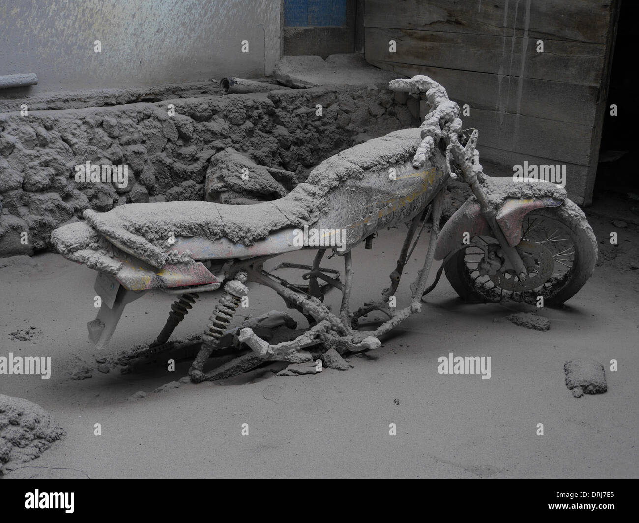 Volcanic ash covered a Bike in Sigarang Garang - January 2014 Stock ...
