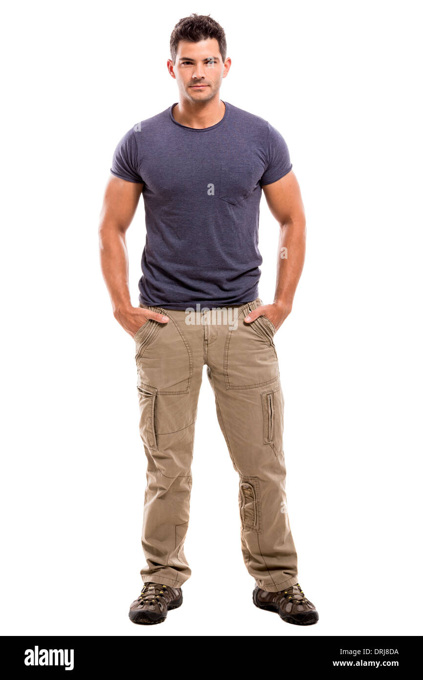 Portrait of a handsome latin man, isolated over a white background ...