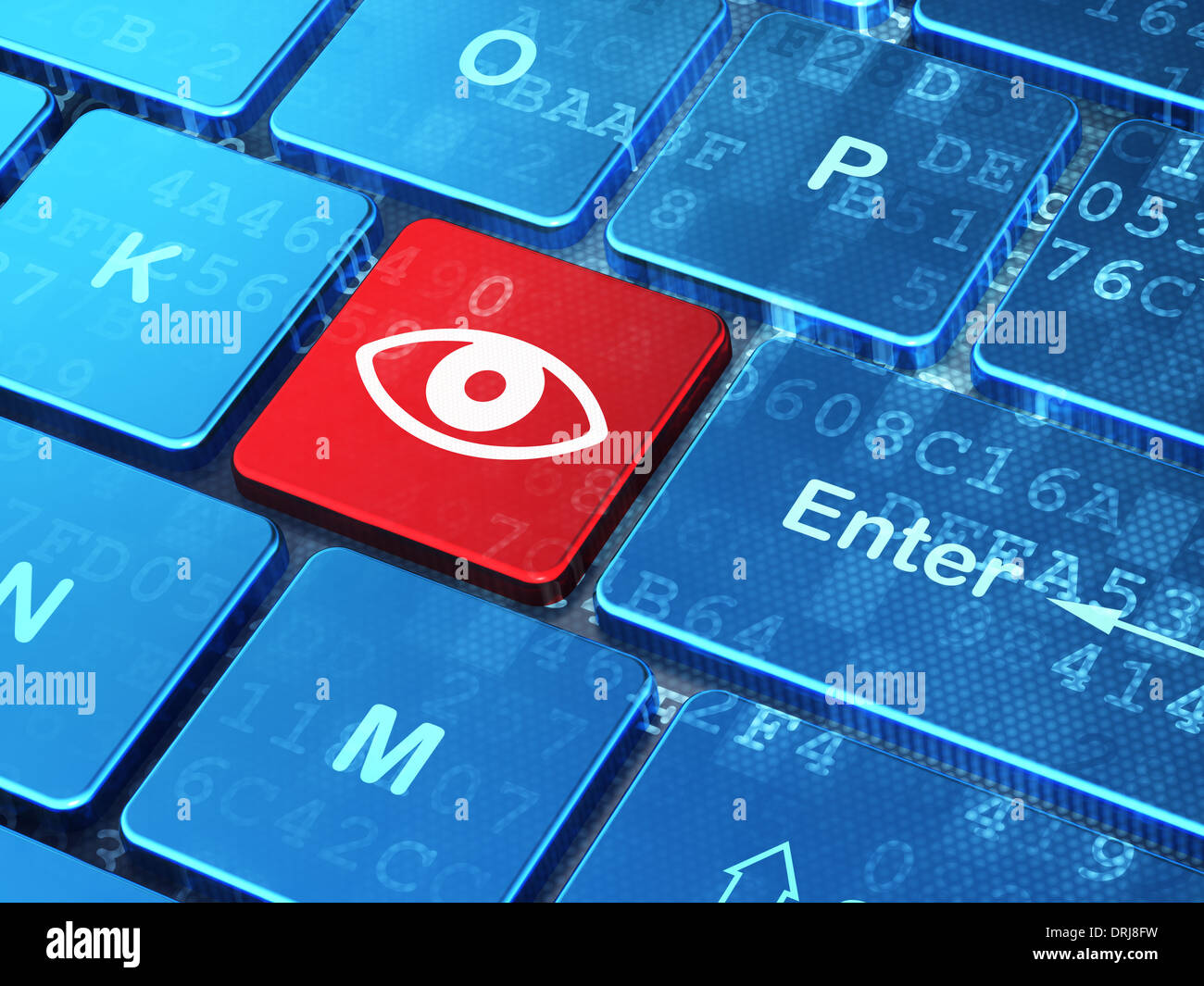 Privacy concept: Eye on computer keyboard background Stock Photo - Alamy