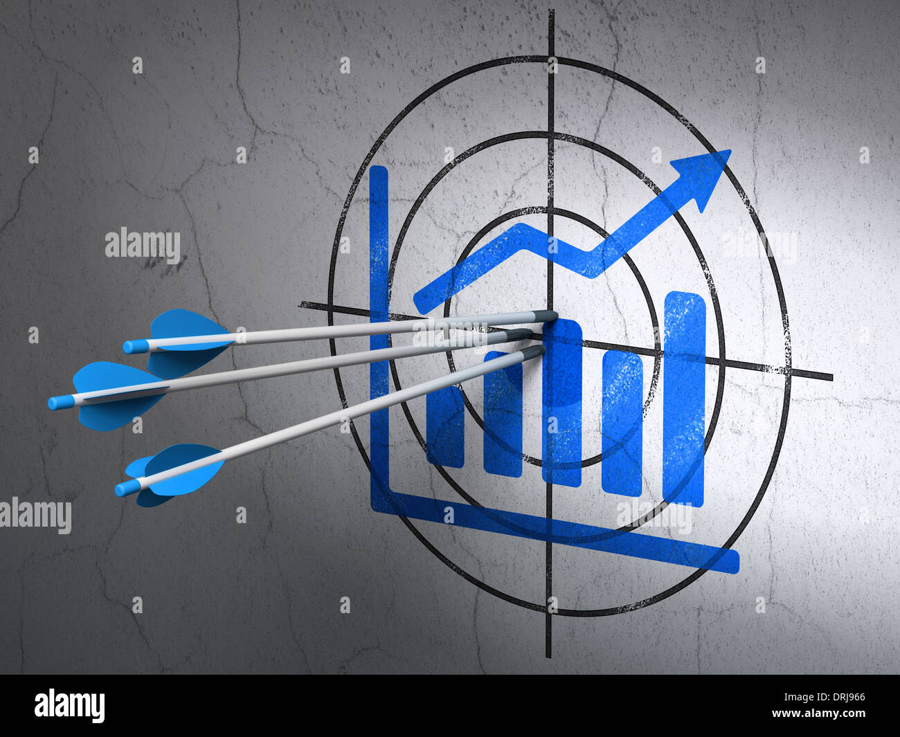 Advertising concept: arrows in Growth Graph target on wall background ...