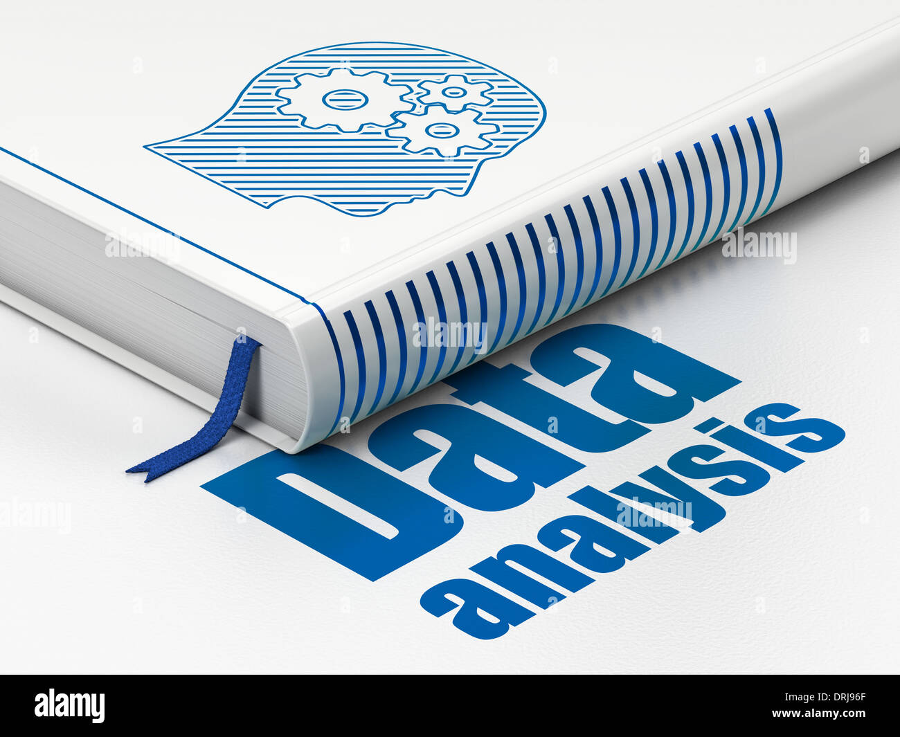 Information concept: book Head With Gears, Data Analysis on white ...