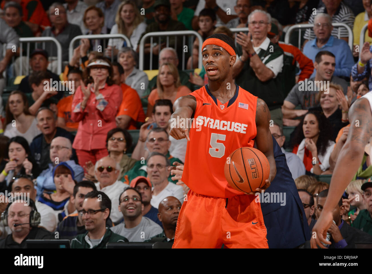 Coral Gables, Florida, USA. 25th Jan, 2014. C.J. Fair #5 of Syracuse in ...