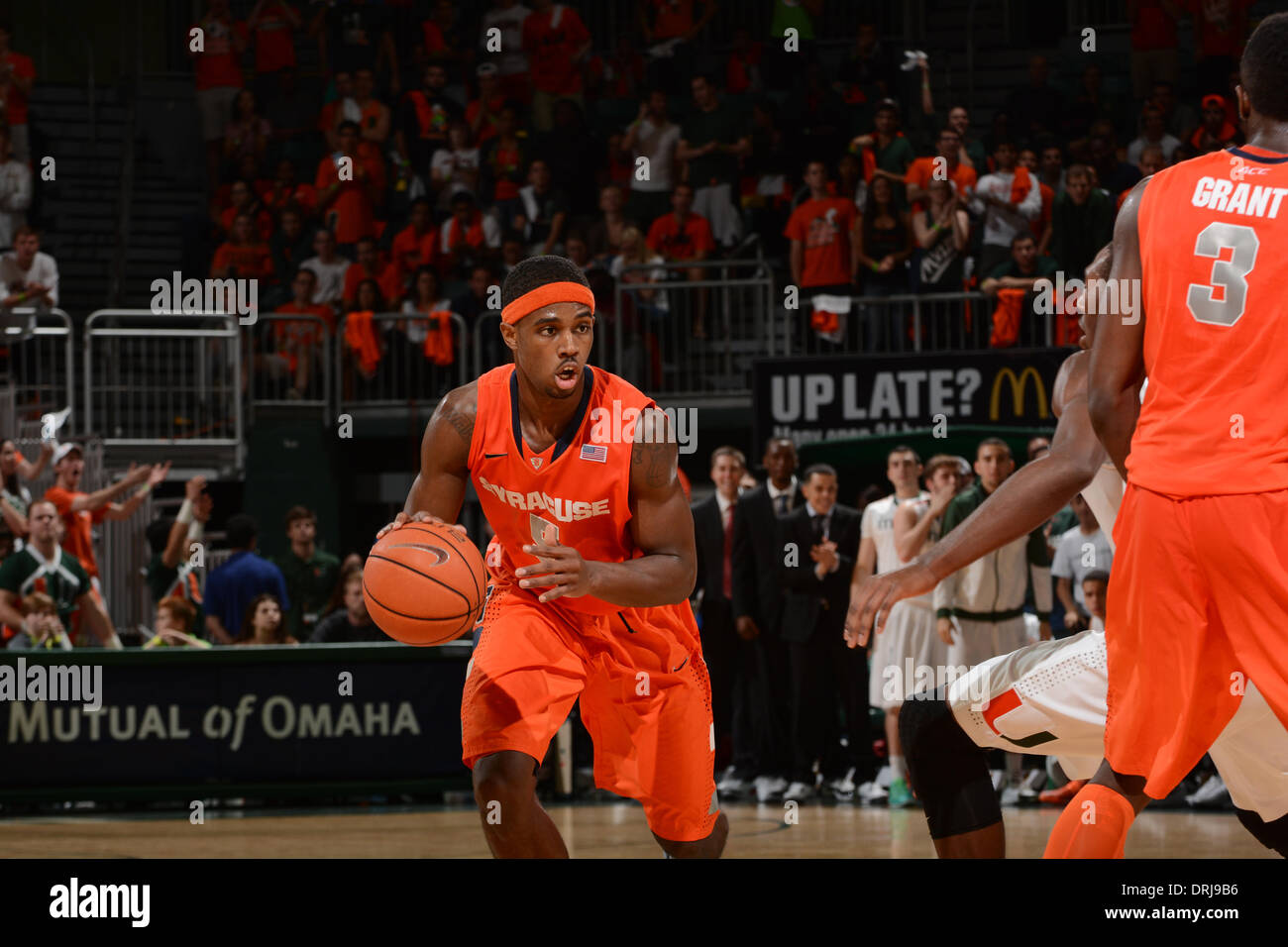 Coral Gables, Florida, USA. 25th Jan, 2014. C.J. Fair #5 of Syracuse in ...